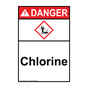 Vertical Hazmat Sign or Label - Chlorine - Environment - ANSI-GHS