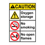 Vertical Oxygen Storage No Smoking No Open Flames Sign - ANSI Caution