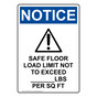 Vertical Safe Floor Load Limit Sign - OSHA NOTICE