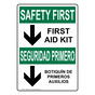 Vertical First Aid Kit Bilingual Sign - OSHA SAFETY FIRST