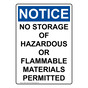 Vertical No Storage Of Hazardous Or Flammable Sign - OSHA NOTICE