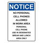 Vertical No Personal Cell Phones Allowed Sign - OSHA NOTICE