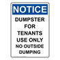 Vertical Dumpster For Tenants Use Only Sign - OSHA NOTICE