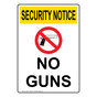 Vertical No Guns Sign - OSHA SECURITY NOTICE
