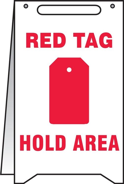 Red Tag Hold Area Folding Floor Sign - 20 x 12 in.