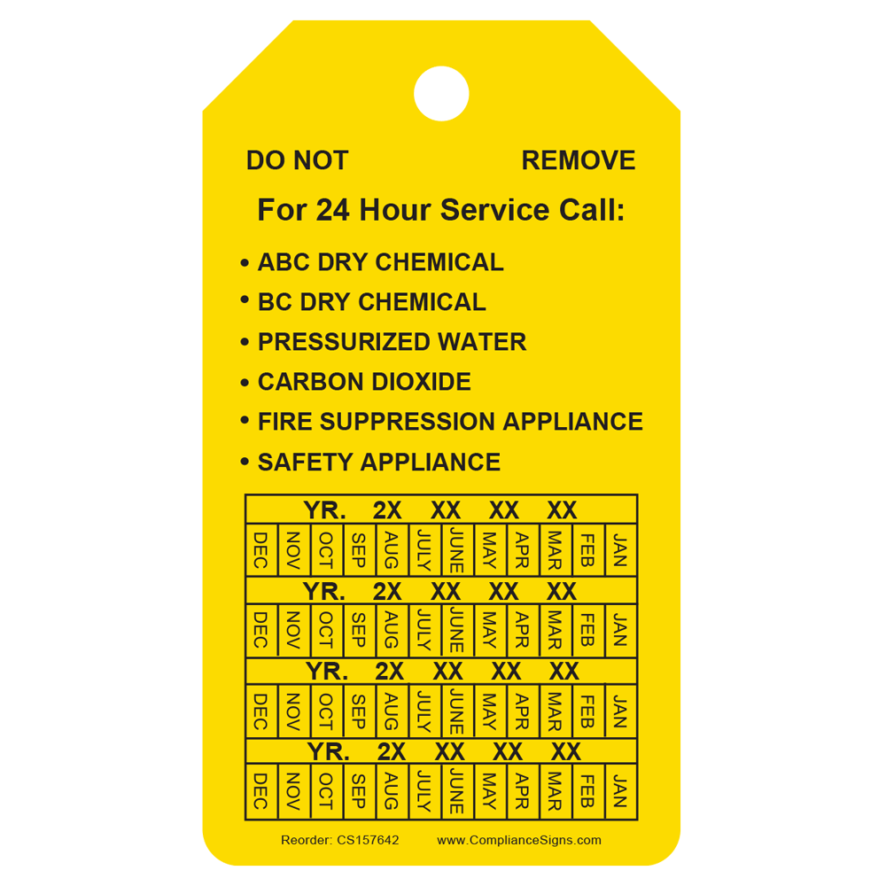 Inspection Tag - Do Not Remove For 24 Hour Service - Yellow
