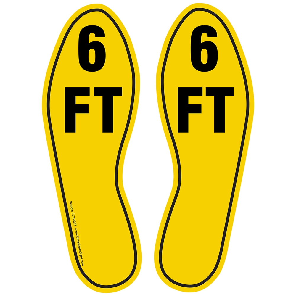 Social Distance Footprints - Floor Sign - Yellow - 6 Feet - Adhesive