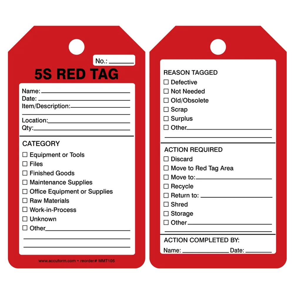 5S Red Tags - 5-Pack - 5.75 x 3.25 Inch Poly Cardstock