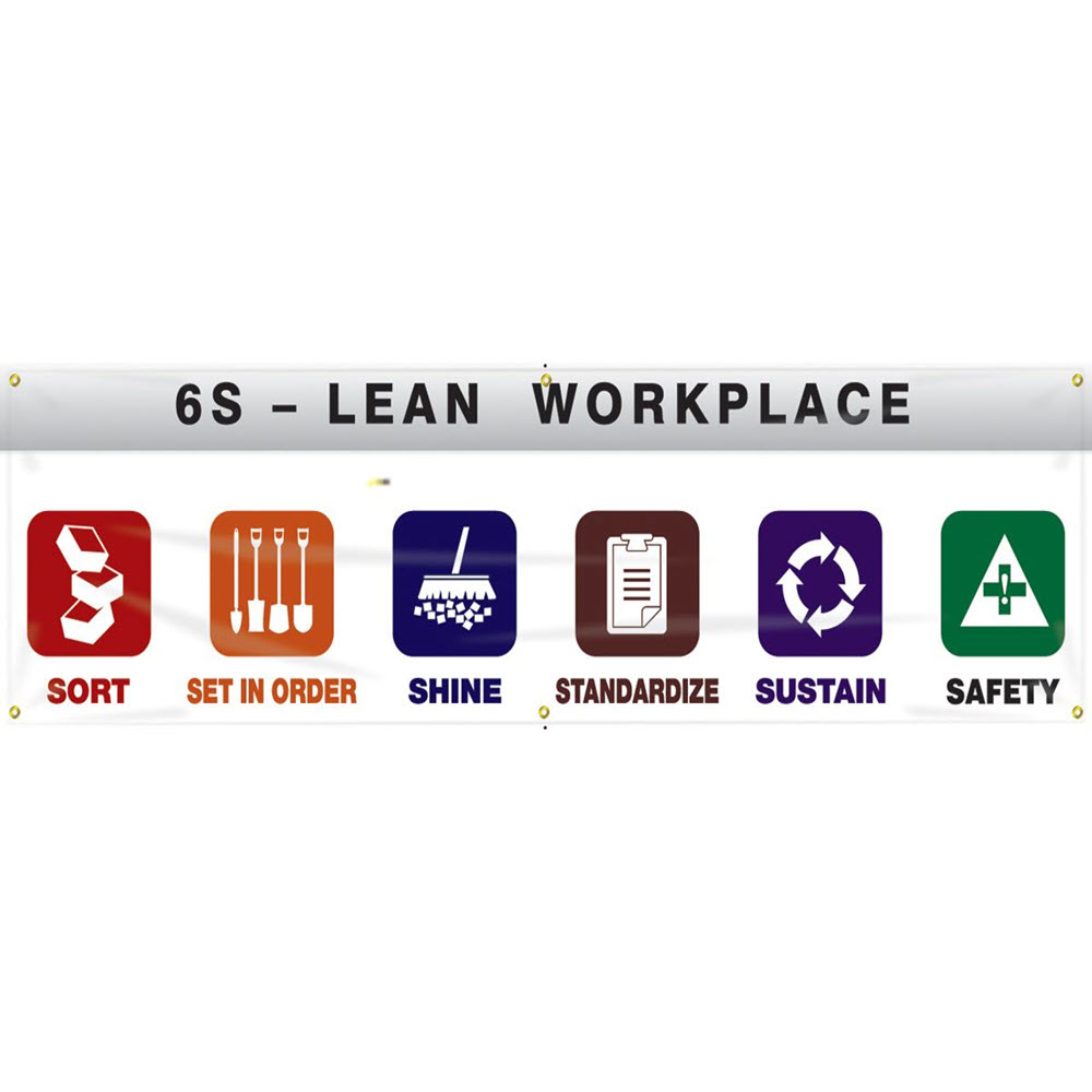 White 6S Lean Workplace Banner - 6 Steps - Safety