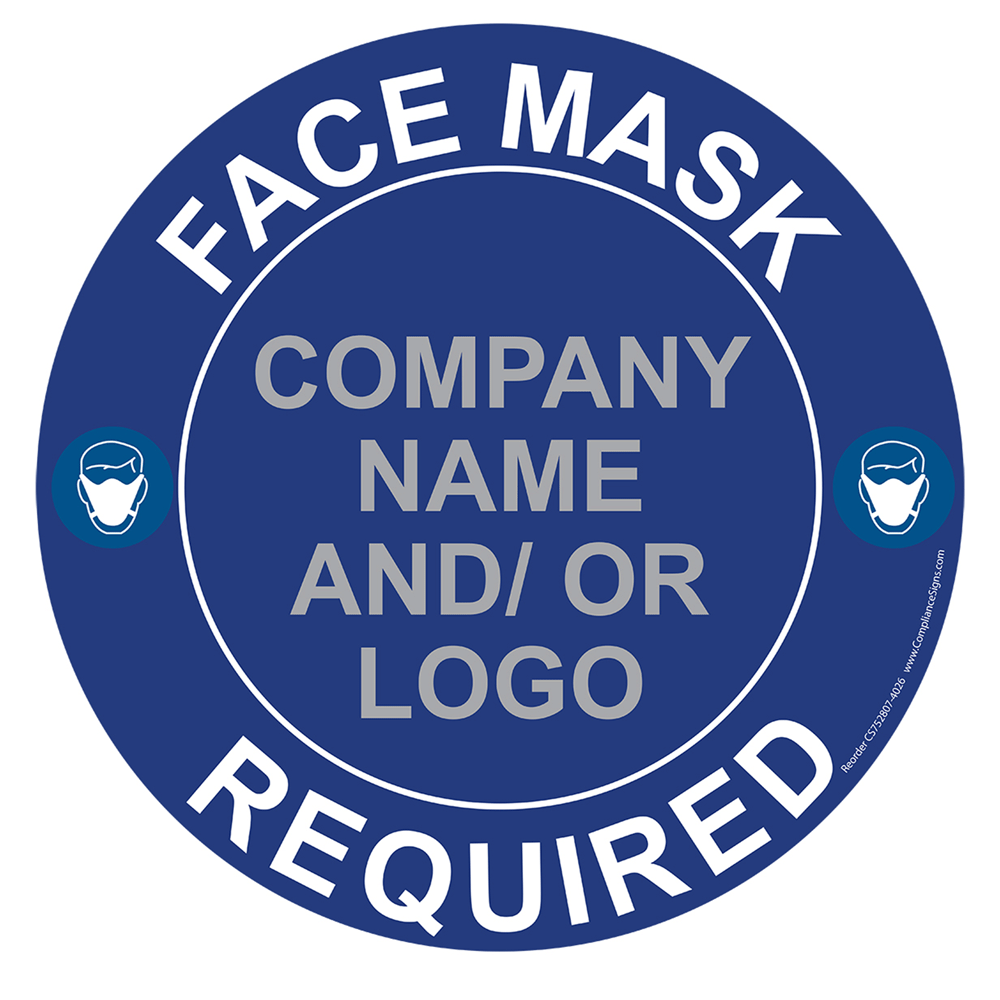 Custom Face Mask Floor Sign - Blue - Adhesive - Company Name - Logo