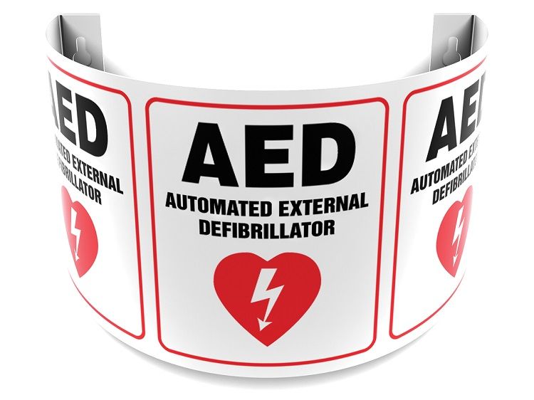 AED Defibrillator Sign - 180 Degree View - 2 Sizes - Plastic