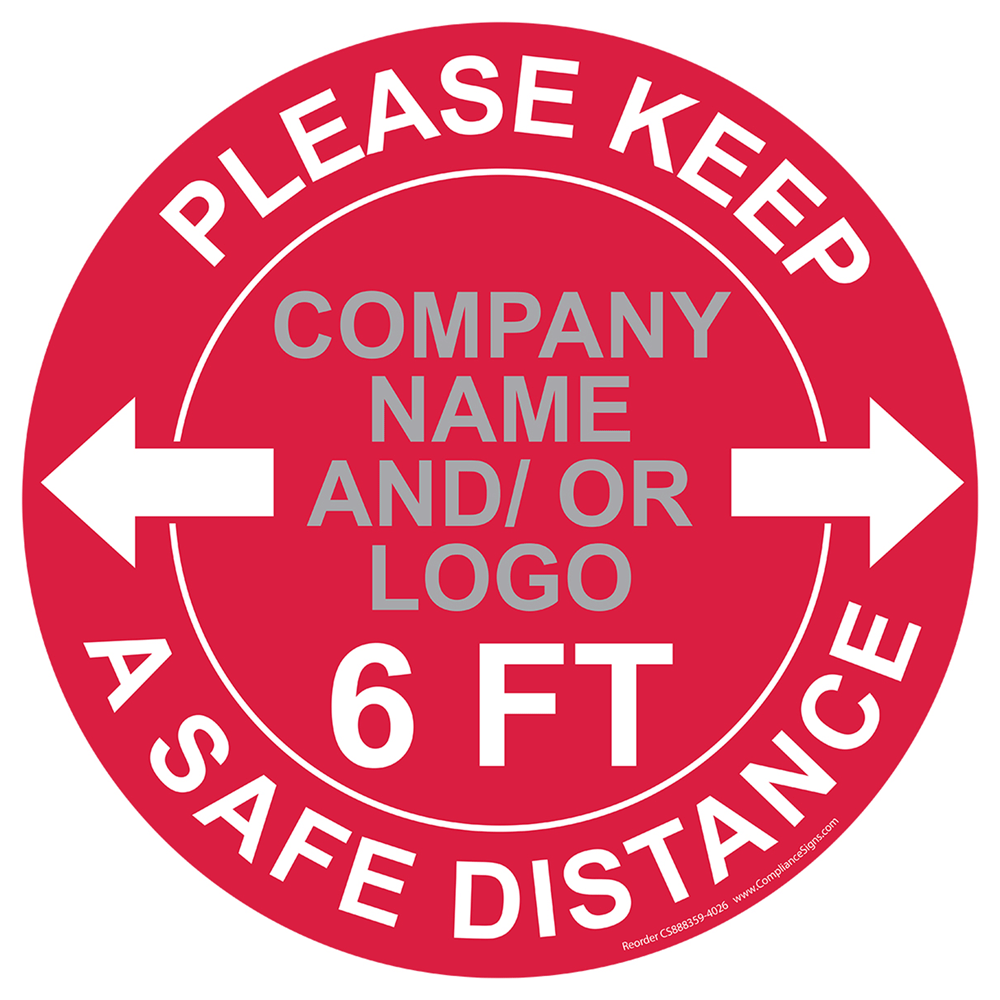 Custom Social Distance Floor Label - 2 Sizes - Name - Logo - Red