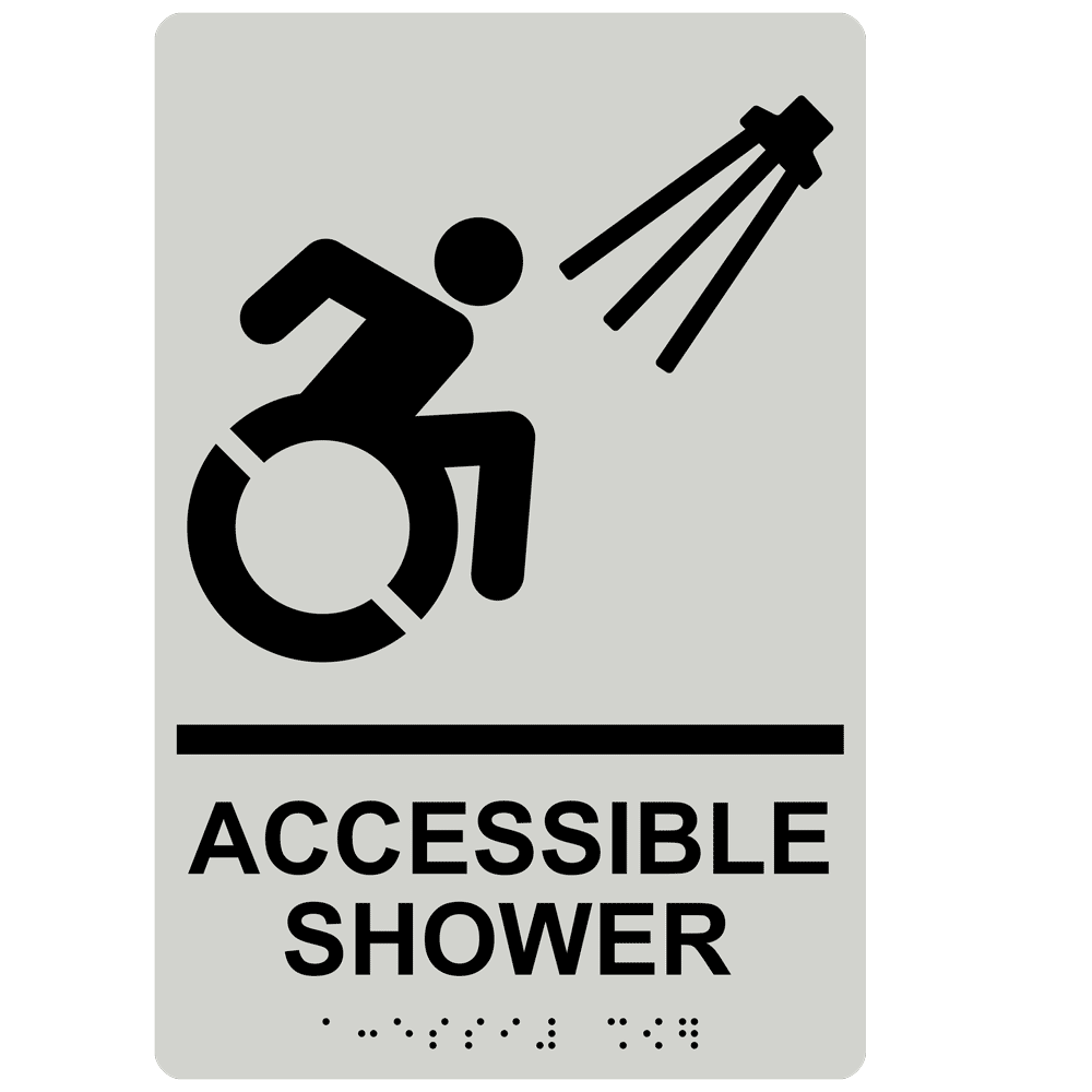Portrait Accessible Shower (Braille Sign RRE-840R_BLKonPRLGY