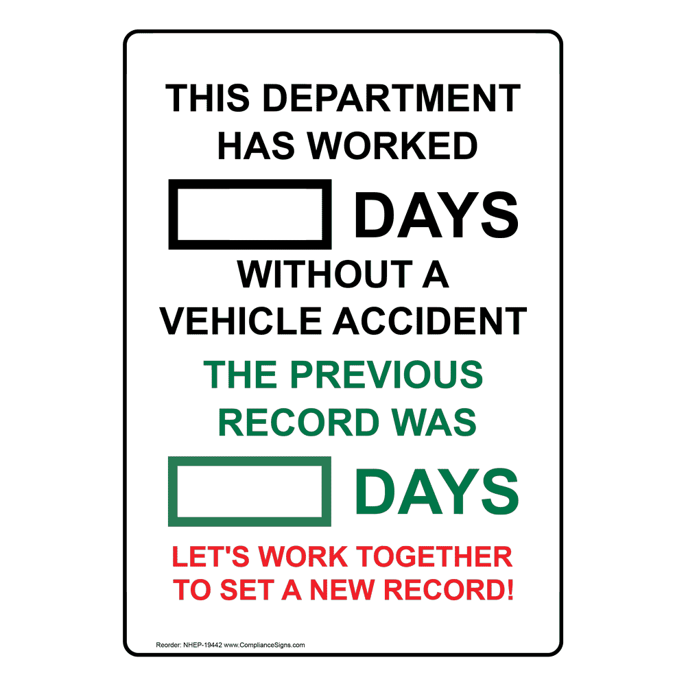Dry Erase Sign - Track Department Accident-Free Days - NHEP-19442