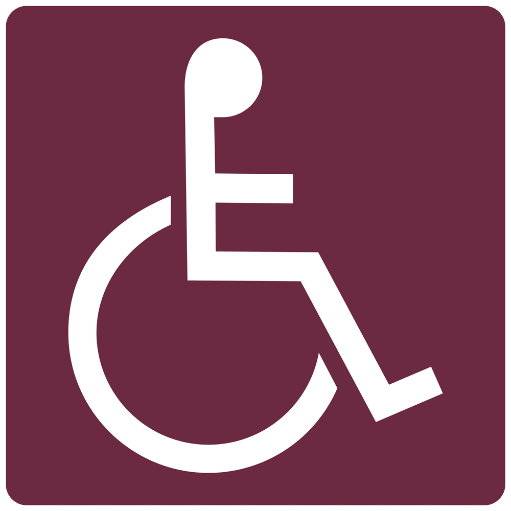 ADA Wheelchair Accessible Symbol White on Burgundy Sign NHE-1-WHTonBRG