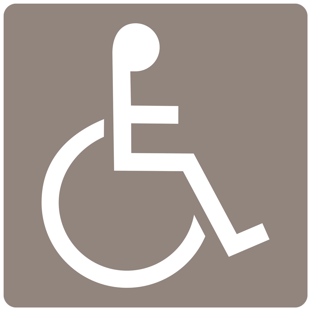 ADA Wheelchair Accessible Symbol White on Taupe Sign NHE-1-WHTonTaupe