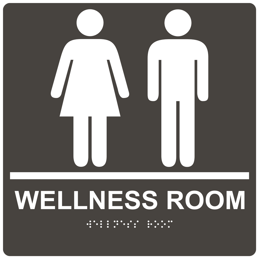 Square ADA Wellness Room Braille Sign with Symbol RRE-50820-99-WHTonCHGRY