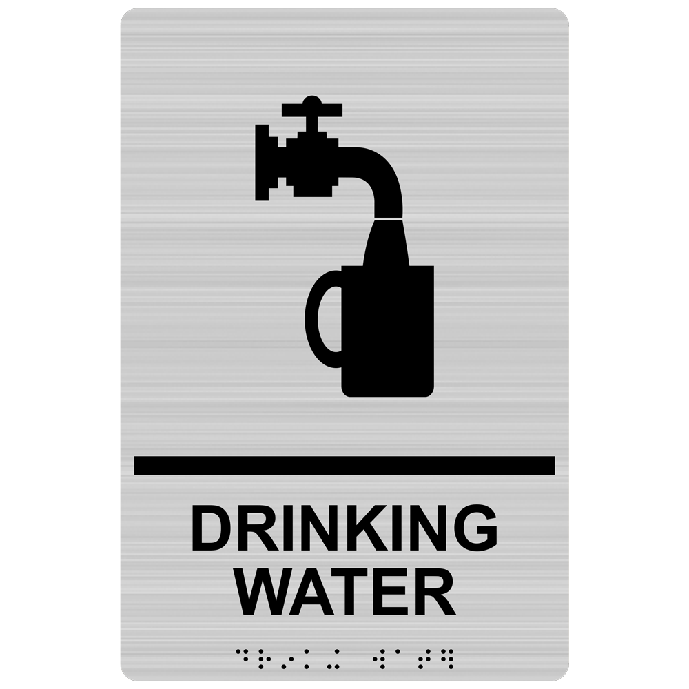 Portrait ADA Drinking Water (Braille Sign RRE-890_BLKonBRSLVR