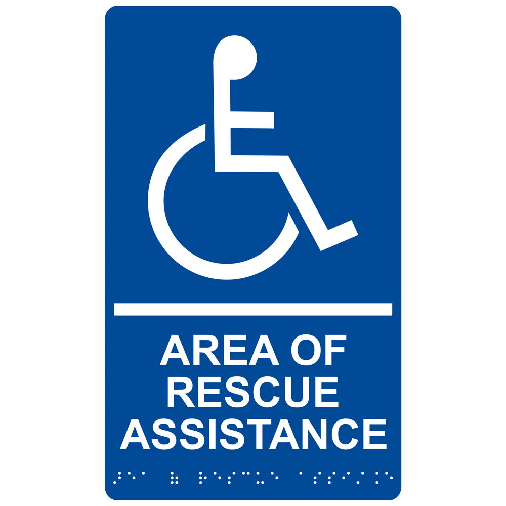 ADA Area Of Rescue Assistance Braille Sign RRE-915_WHTonBLU