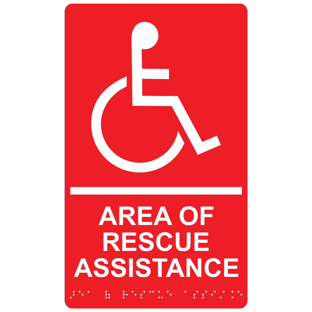 ADA Area Of Rescue Assistance Braille Sign RRE-915_WHTonRed