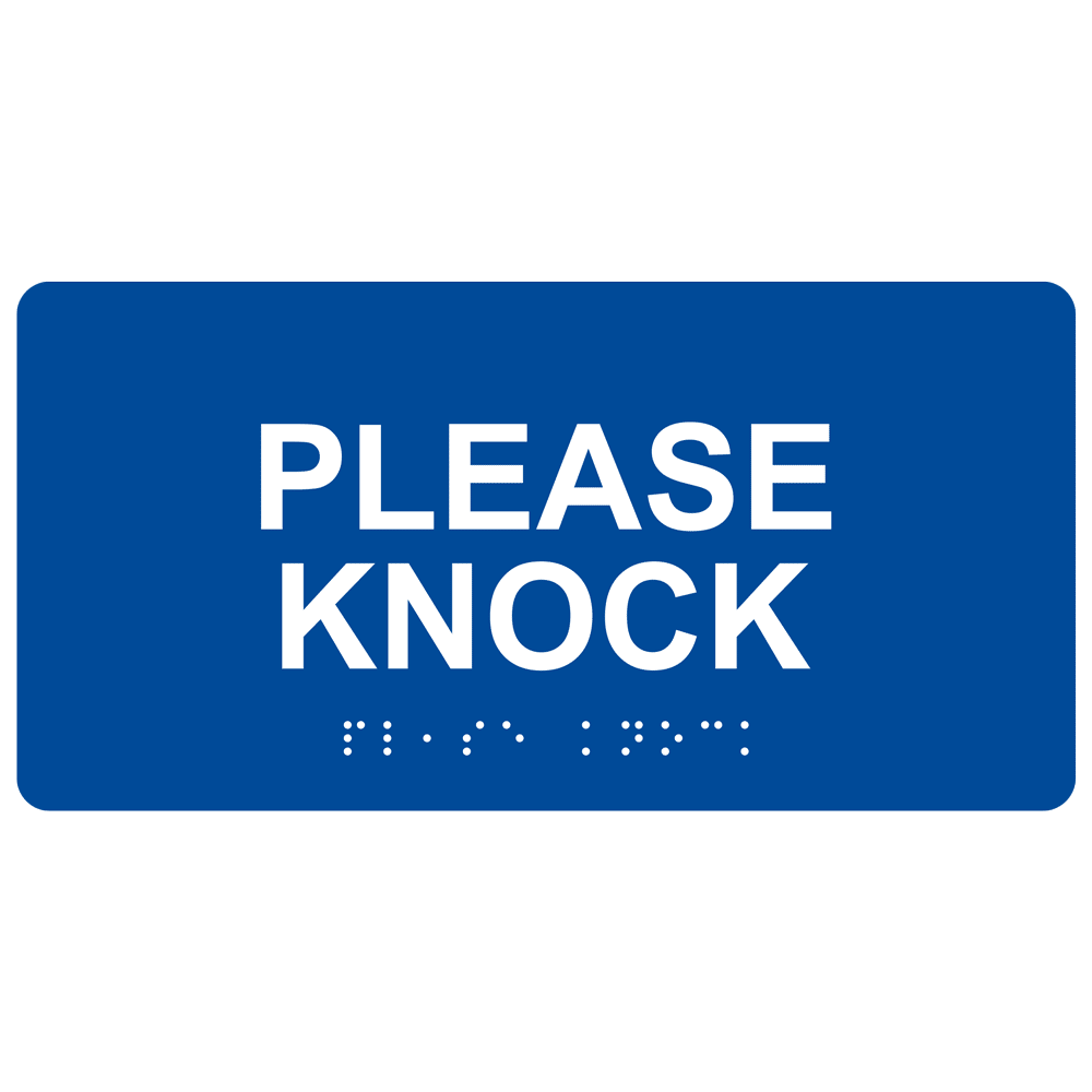 ADA Please Knock Braille Sign RSME-17846_WHTonBLU