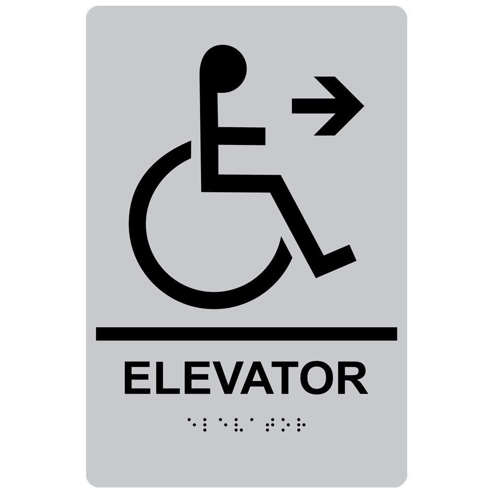 ADA Elevator Braille Sign RRE-14783_BLKonSLVR Elevator