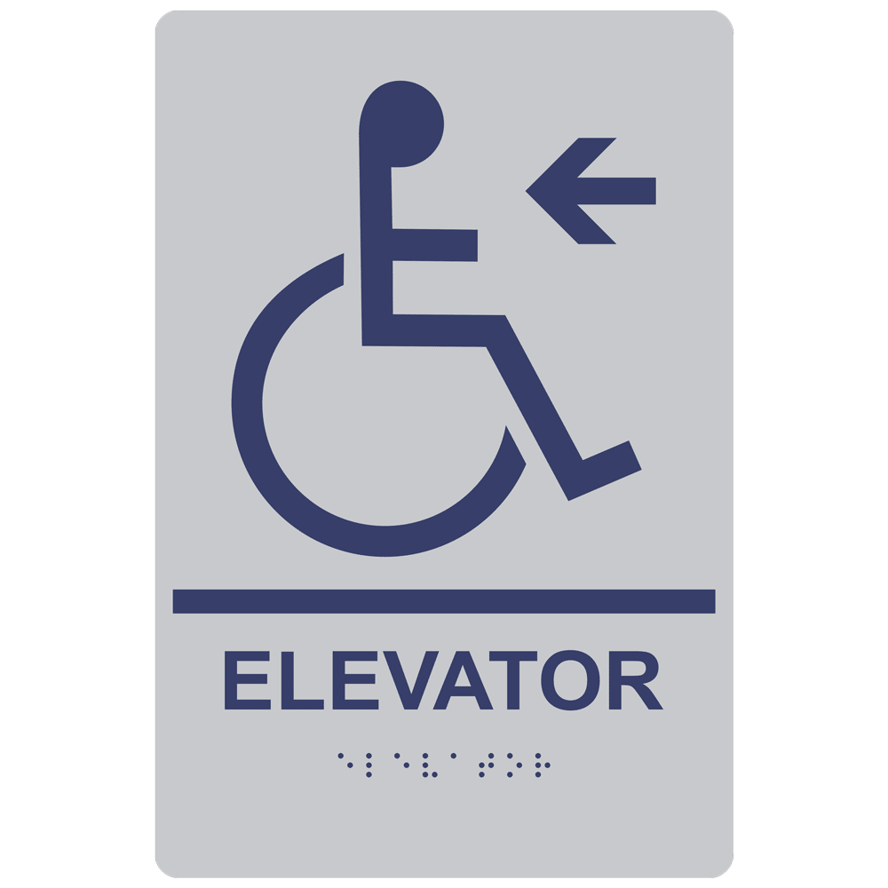 ADA Elevator Braille Sign RRE-14784_MRNBLUonSLVR Elevator