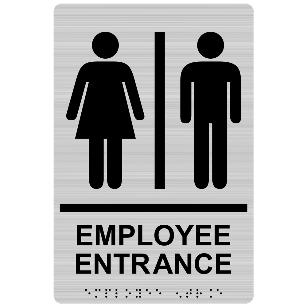 Portrait ADA Employee Entrance (Braille Sign RRE-14785_BLKonBRSLVR