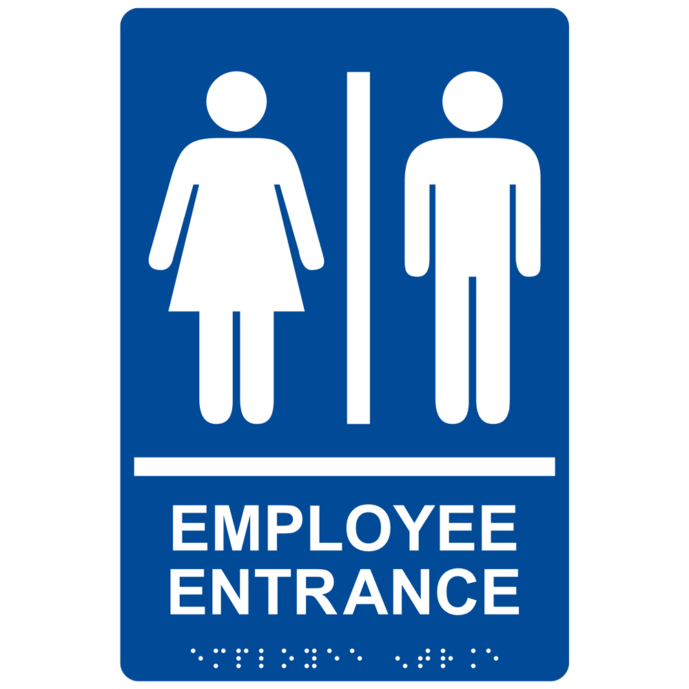 ADA Employee Entrance Braille Sign RRE-14785_WHTonBLU Enter / Exit