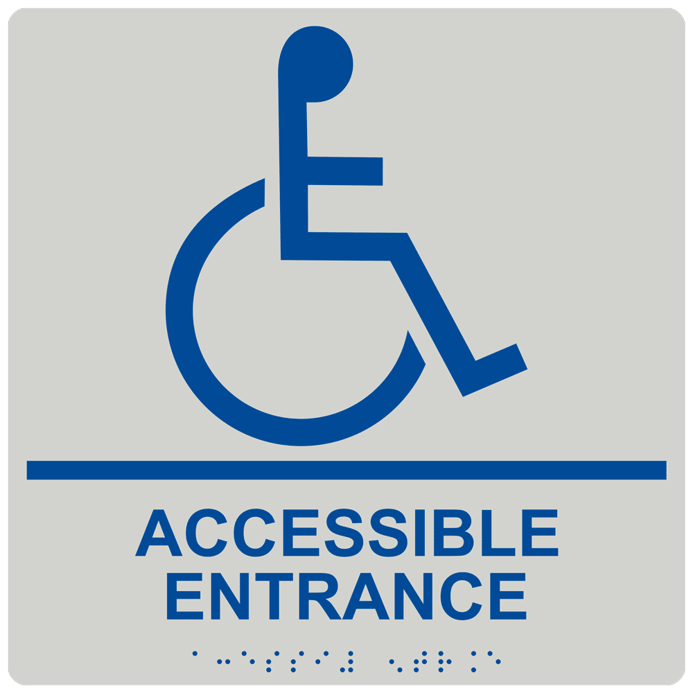ADA Accessible Entrance Sign With Symbol RRE-28982-99_BLUonPRLGY