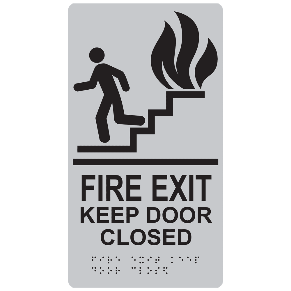 ADA Fire Exit Keep Door Closed Braille Sign RRE-240_BLKonSLVR
