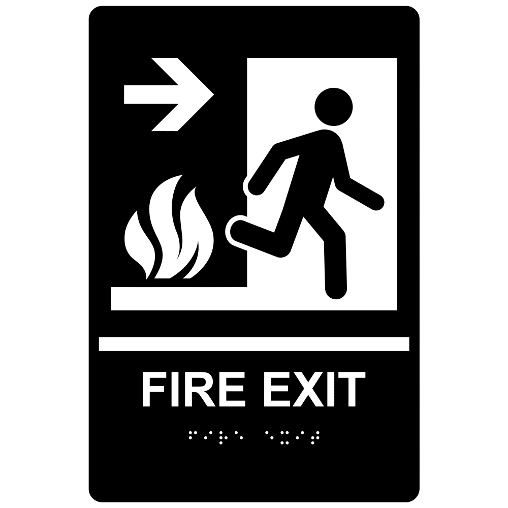 ADA Fire Exit Braille Sign RRE-245_WHTonBLK Enter / Exit