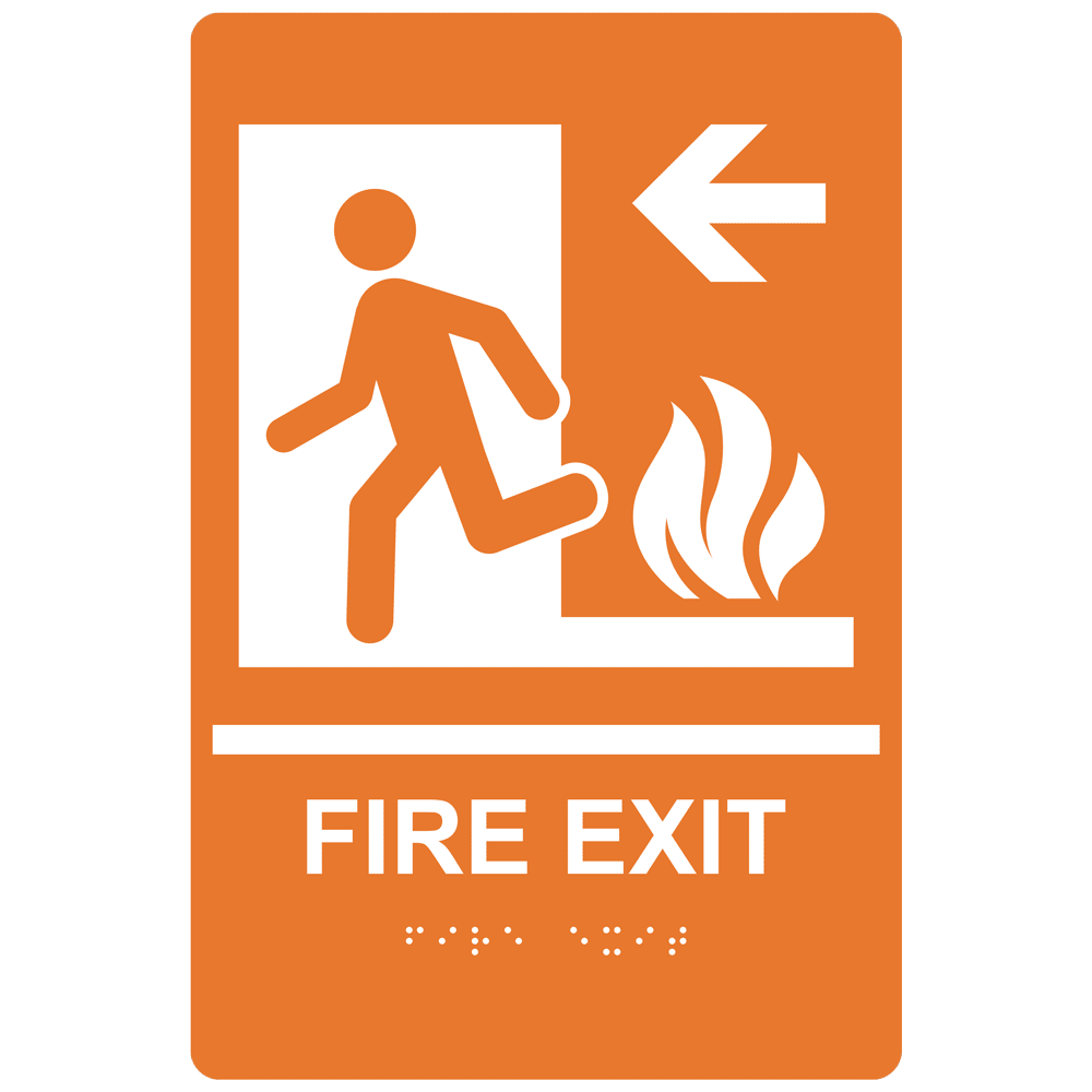 ADA Fire Exit Braille Sign RRE-250_WHTonORNG Enter / Exit