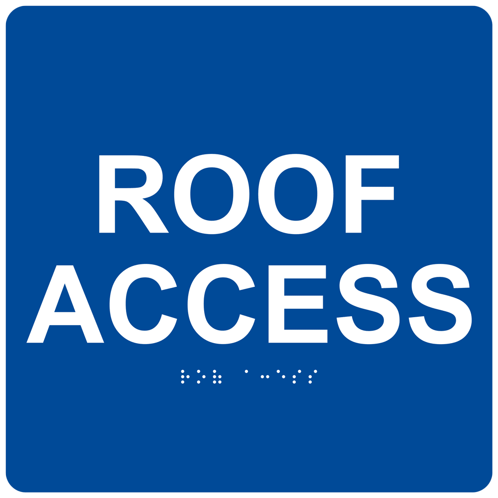 ADA Roof Access Braille Sign RRE-14825_WHTonBLU Exit Roof Access