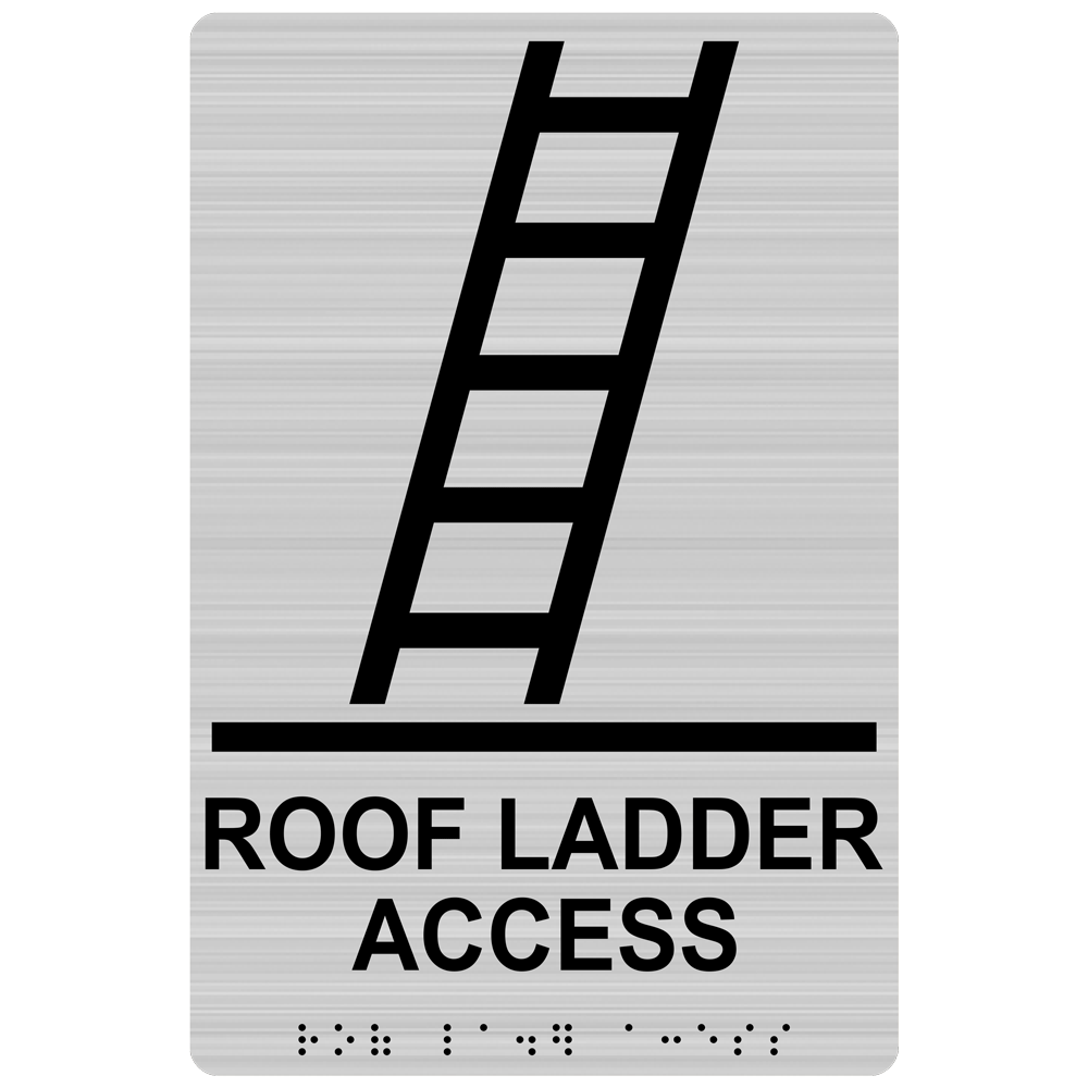 Portrait ADA Roof Ladder Access (Braille Sign RRE-14828_BLKonBRSLVR
