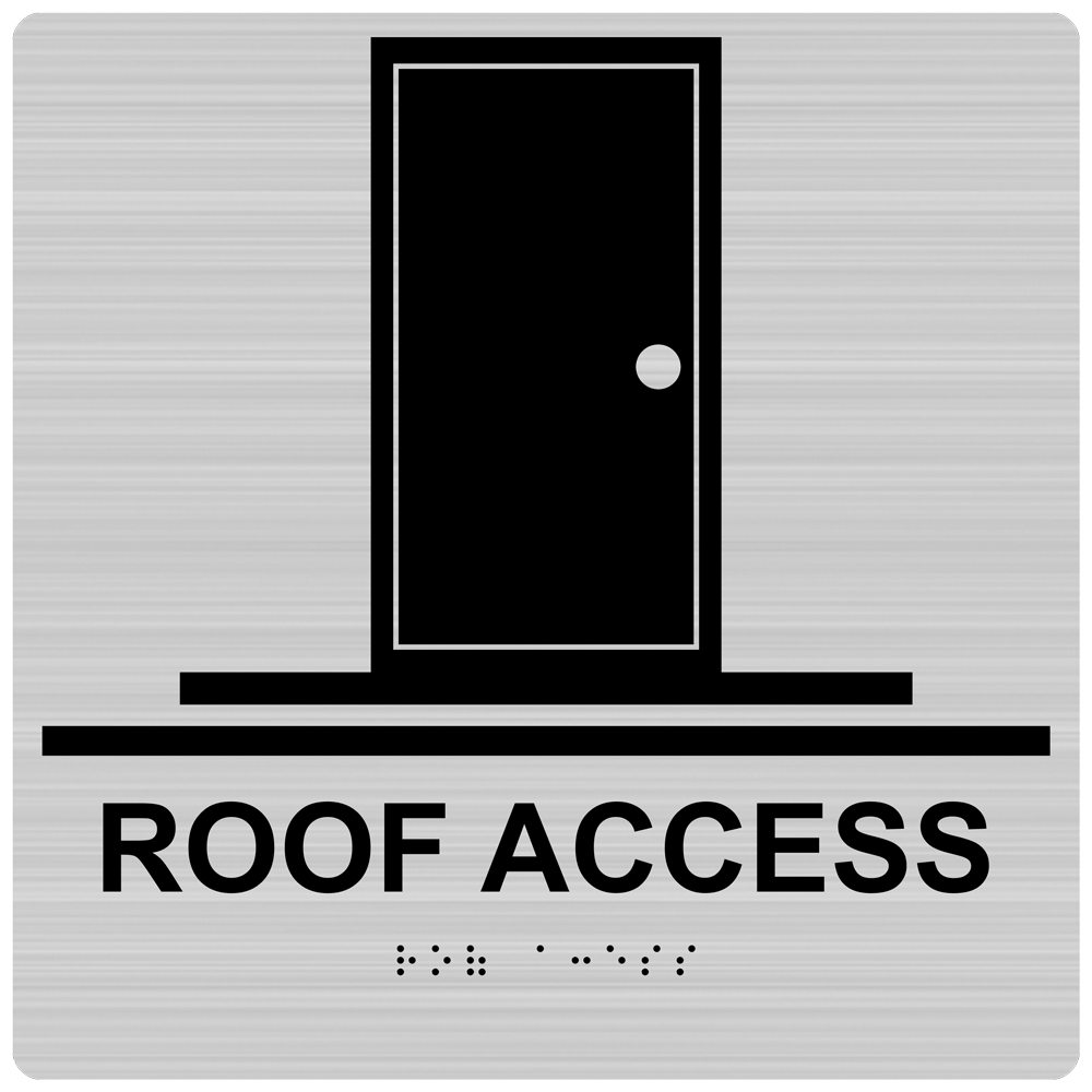 ADA Roof Access (Braille = Roof Access) Sign RRE-975-99_BLKonBRSLVR