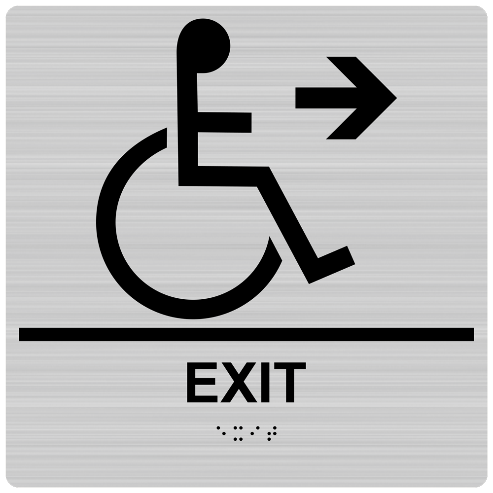ADA Exit (Braille = Exit) Sign RRE-14792-99_BLKonBRSLVR
