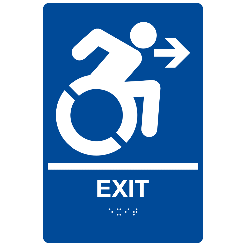 Exit Braille Sign With Dynamic Accessibility Symbol RRE-14792R_WHTonBLU