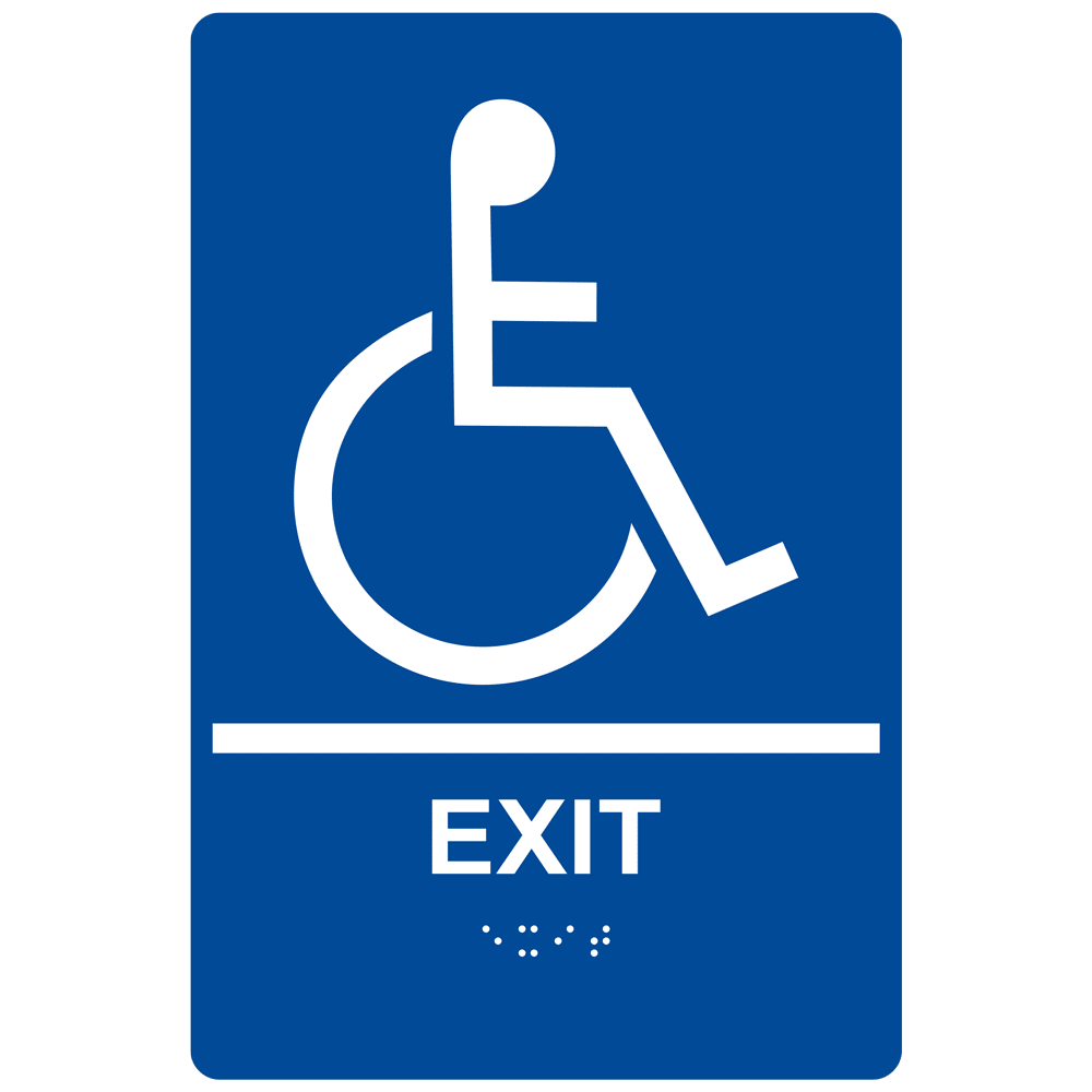 ADA Exit Braille Sign RRE-16802_WHTonBLU Enter / Exit