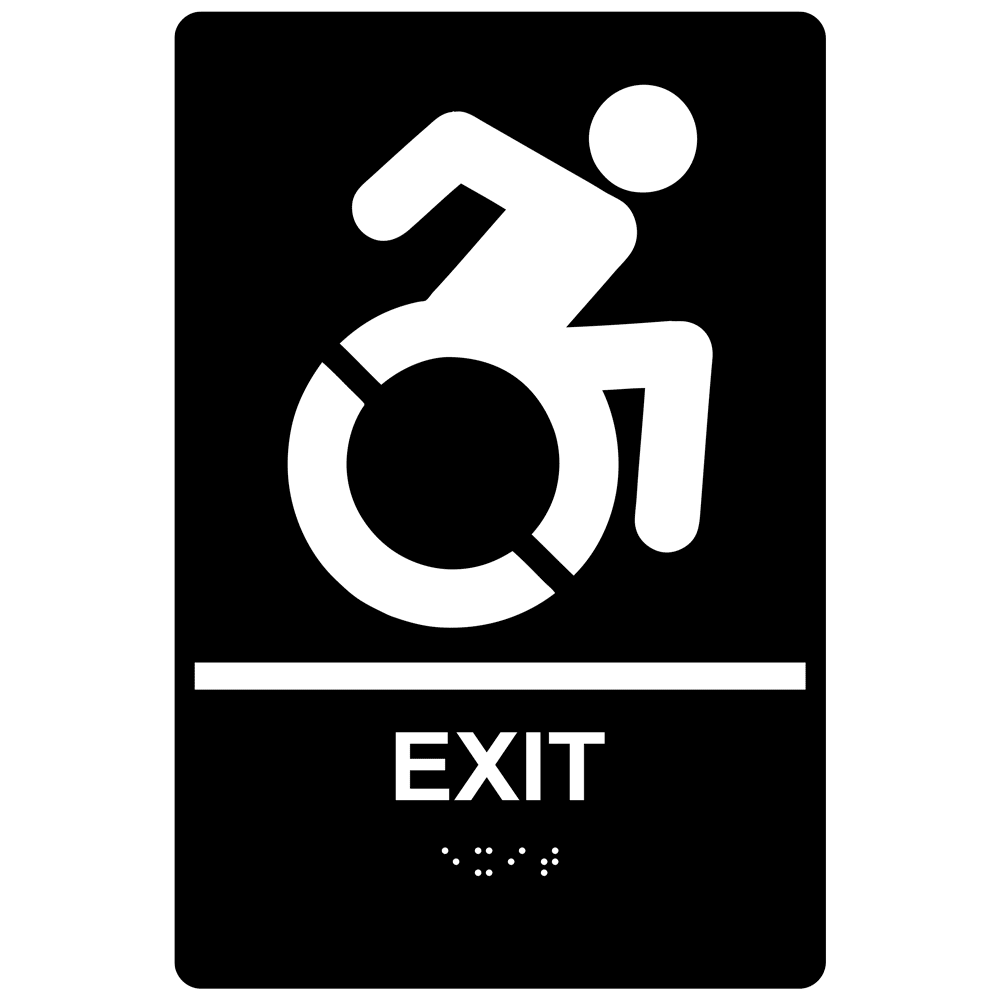 Exit Braille Sign With Dynamic Accessibility Symbol RRE-16802R_WHTonBLK