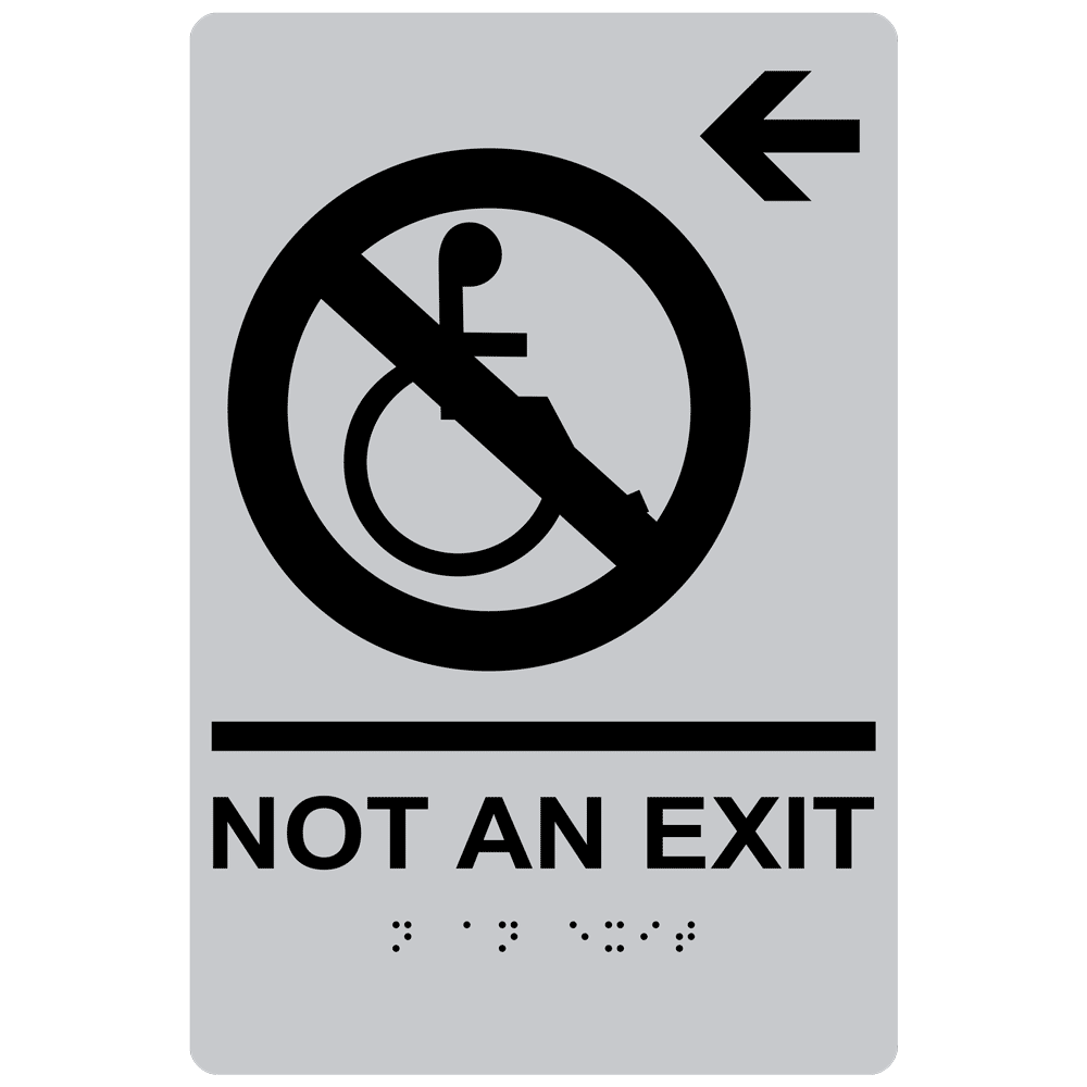 ADA Not An Exit With Symbol Braille Sign RRE-19617_BLKonSLVR Exit