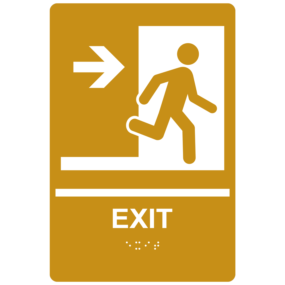 Portrait ADA Exit (Braille = Exit) Sign RRE-242_WHTonGLD