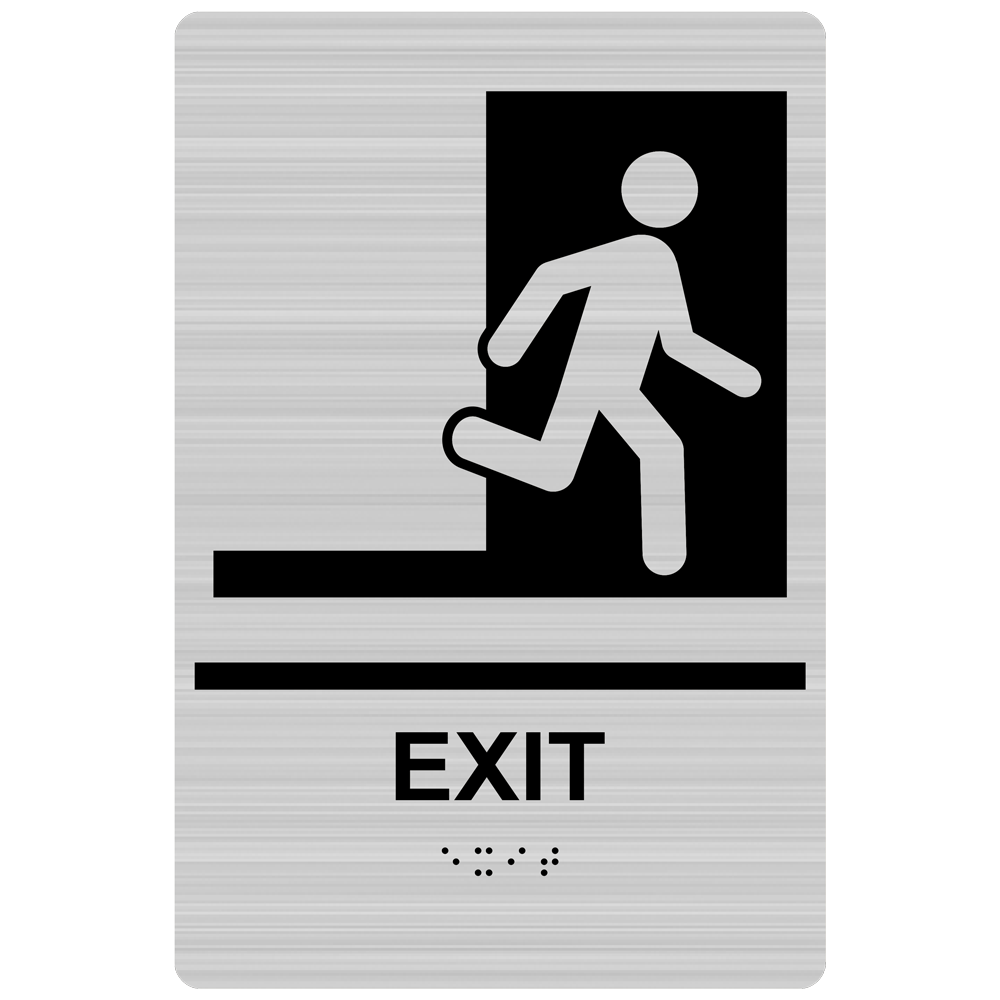 Portrait ADA Exit (Braille = Exit) Sign RRE-244_BLKonBRSLVR