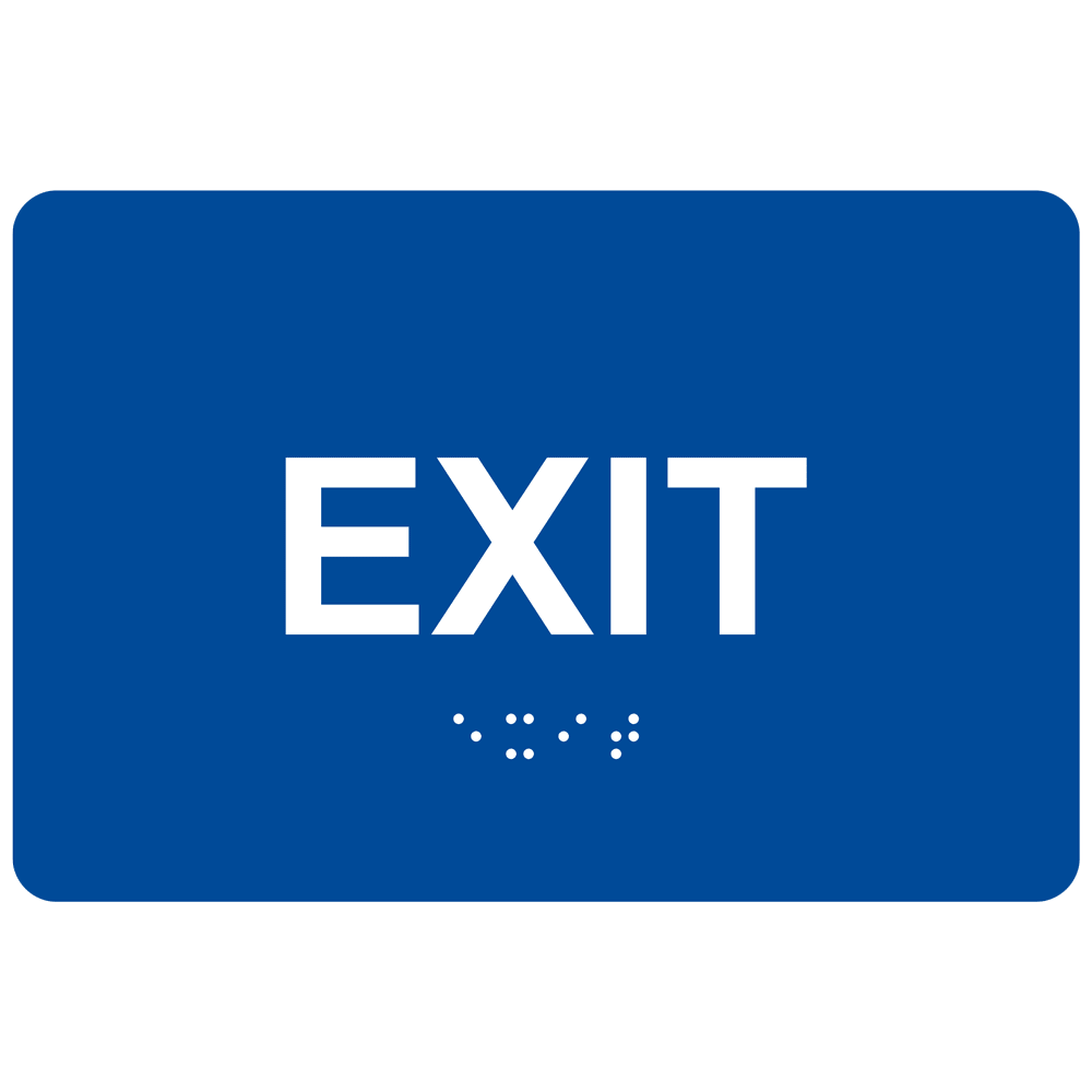 Blue Braille Exit Sign - 2-Layer Acrylic - 6 x 4 Inch Size