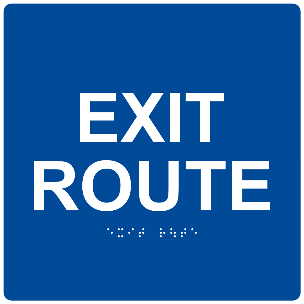 ADA Exit Route Braille Sign RRE-660-99_WHTonBLU Enter / Exit