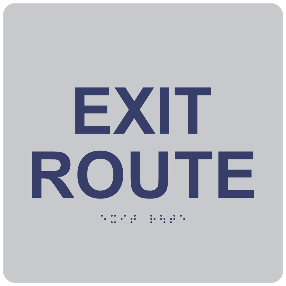 ADA Exit Route Braille Sign RRE-660_MRNBLUonSLVR Enter / Exit