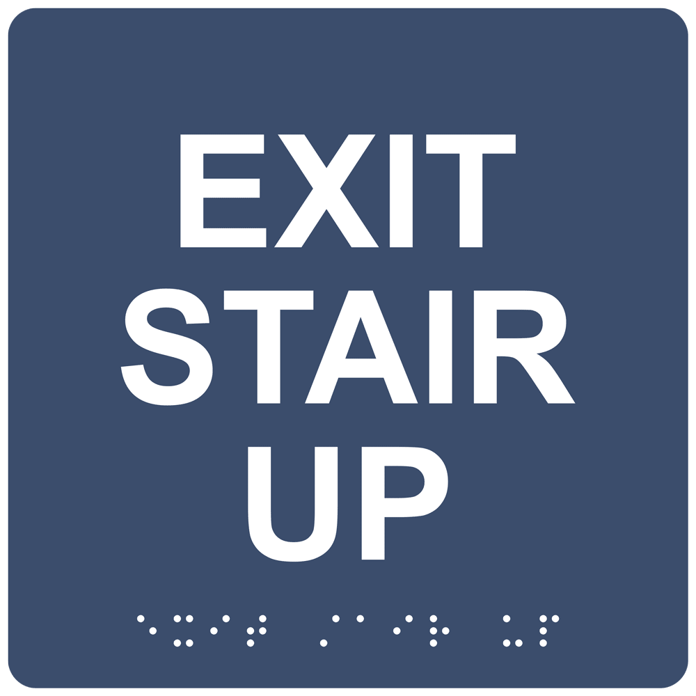 ADA Exit Stair Up Braille Sign RRE-665_WHTonNavy Enter / Exit