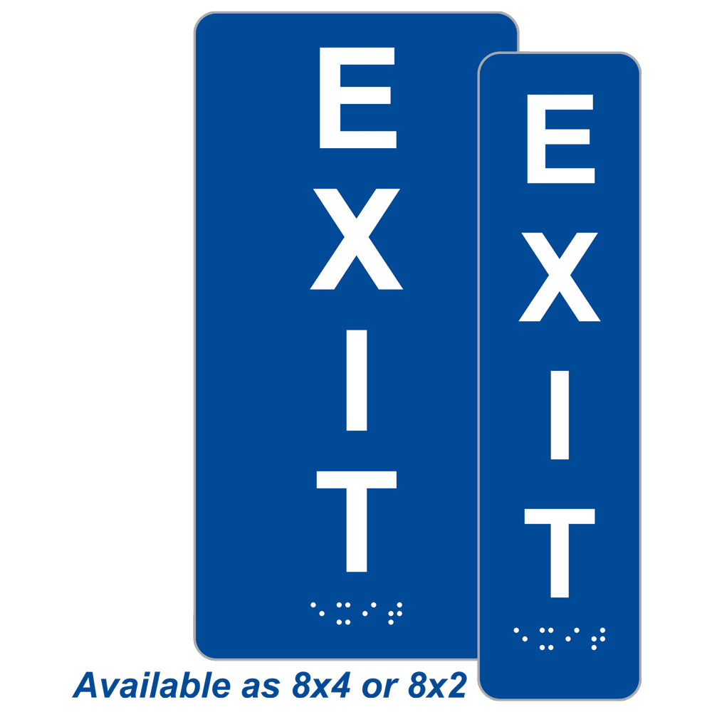 ADA Exit White on Blue Braille Sign RSME-19471_WHTonBLU