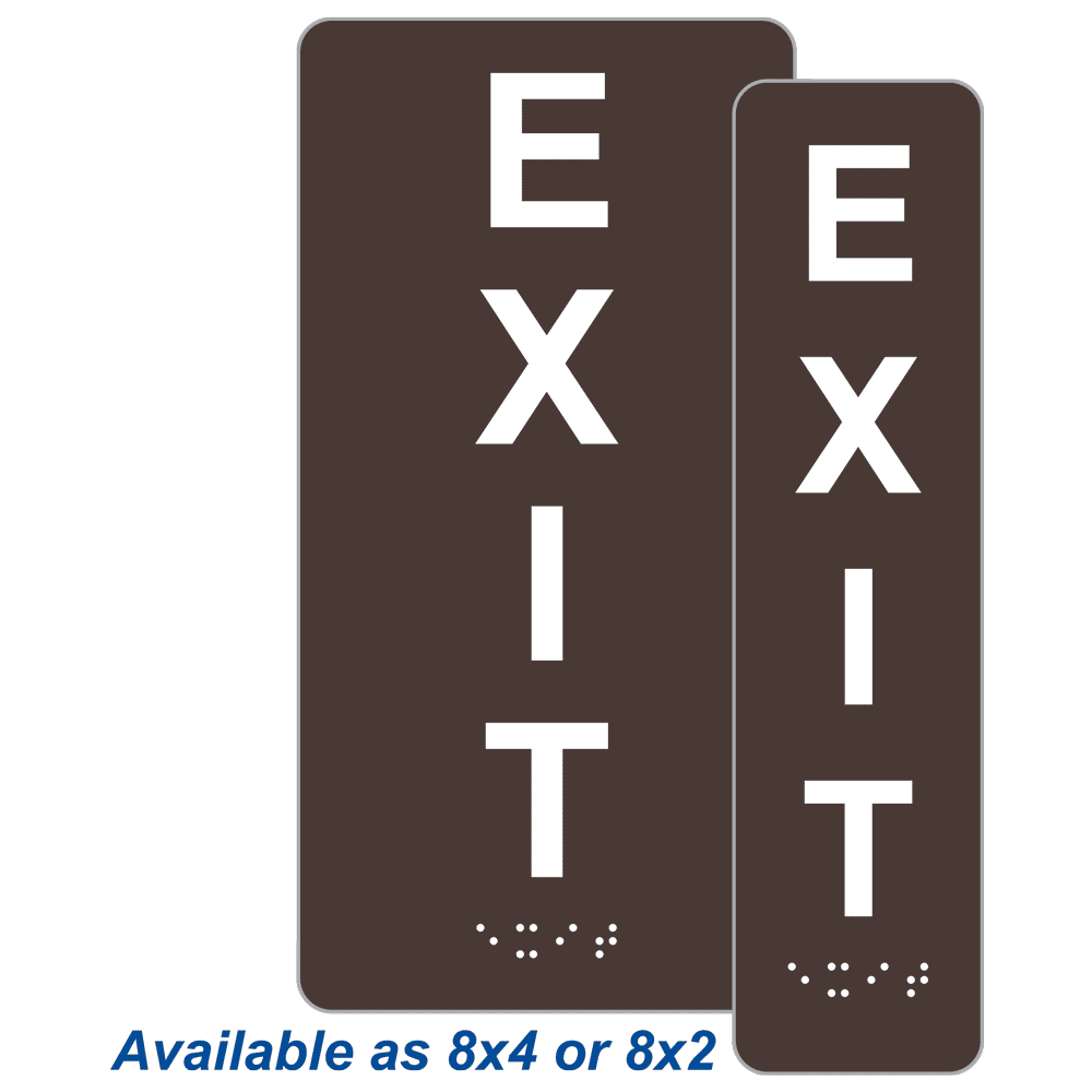 ADA Exit White on Brown Braille Sign RSME-19471_WHTonDKBN