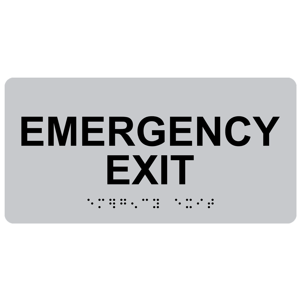 ADA Emergency Exit Braille Sign RSME-28041_BLKonSLVR Emergency/Fire